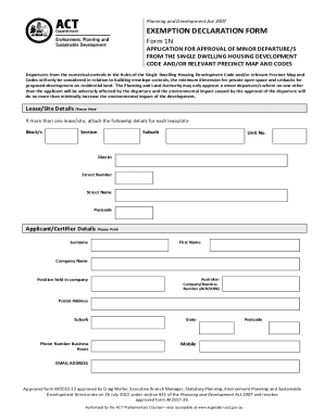Fillable Online EXEMPTION DECLARATION FORM - ACT Legislation Register ...