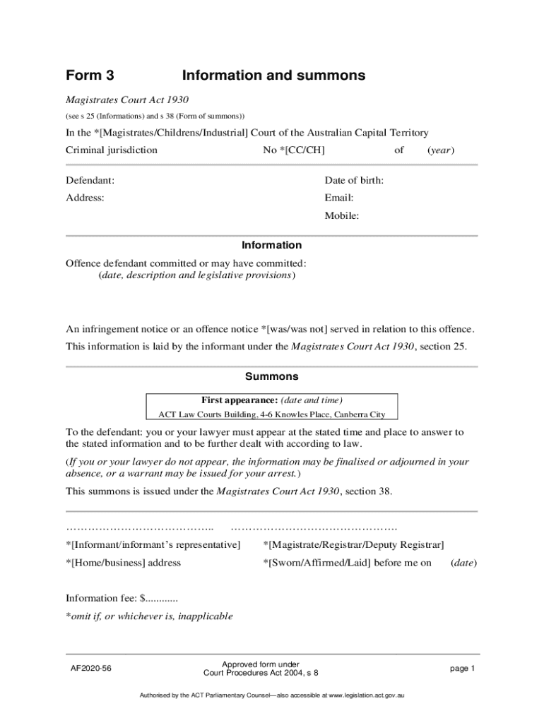 Fillable Online Form 3 Information and summons - Director of Public Prosecutions Fax Email Print ...