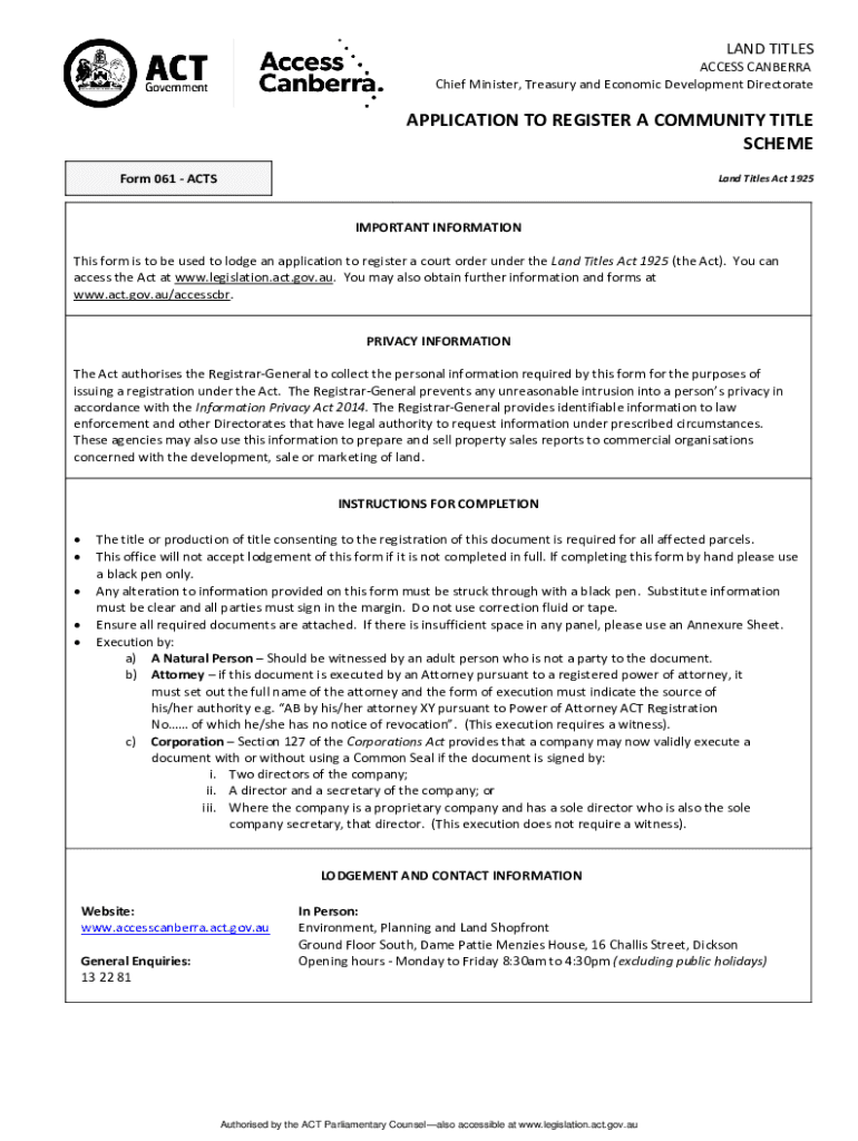 Fillable Online 061-ACTS-Application to register a community title ...