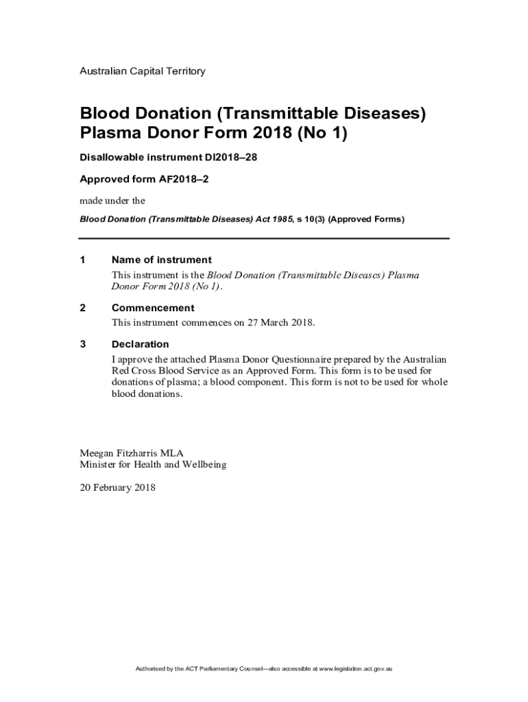 Fillable Online Blood Donation (Transmittable Diseases) Plasma Donor ...