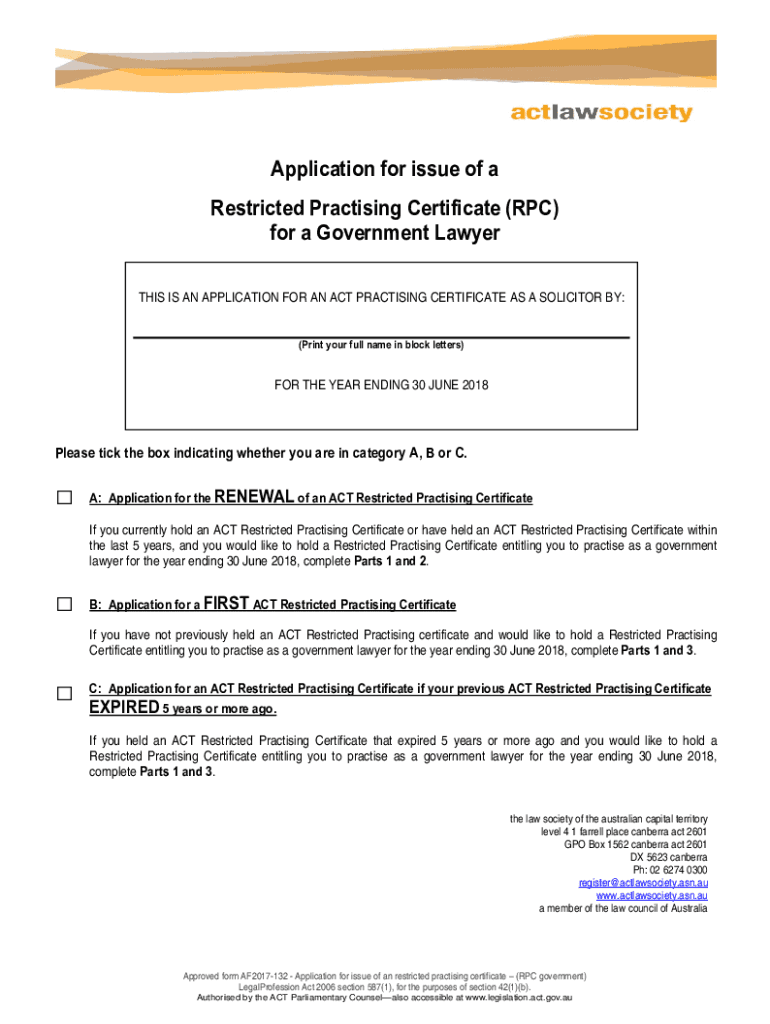 Fillable Online www.legislation.act.gov.au PDF 2017-132Application for issue of a Restricted ...