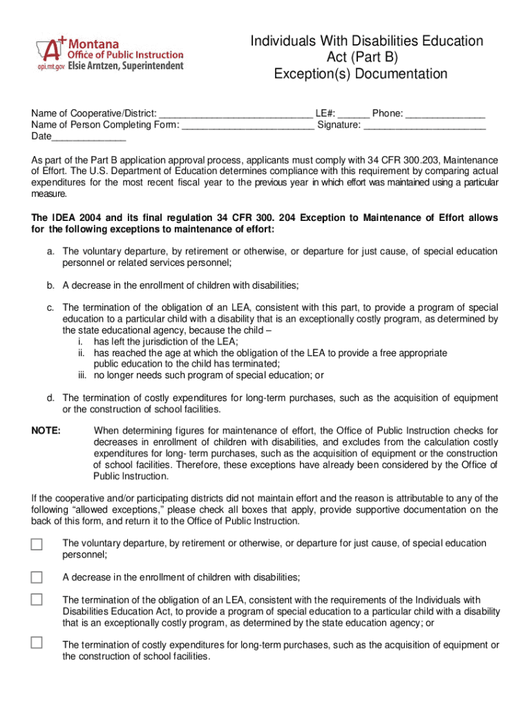 Fillable Online opi mt MOE Exceptions Form Fax Email Print - pdfFiller