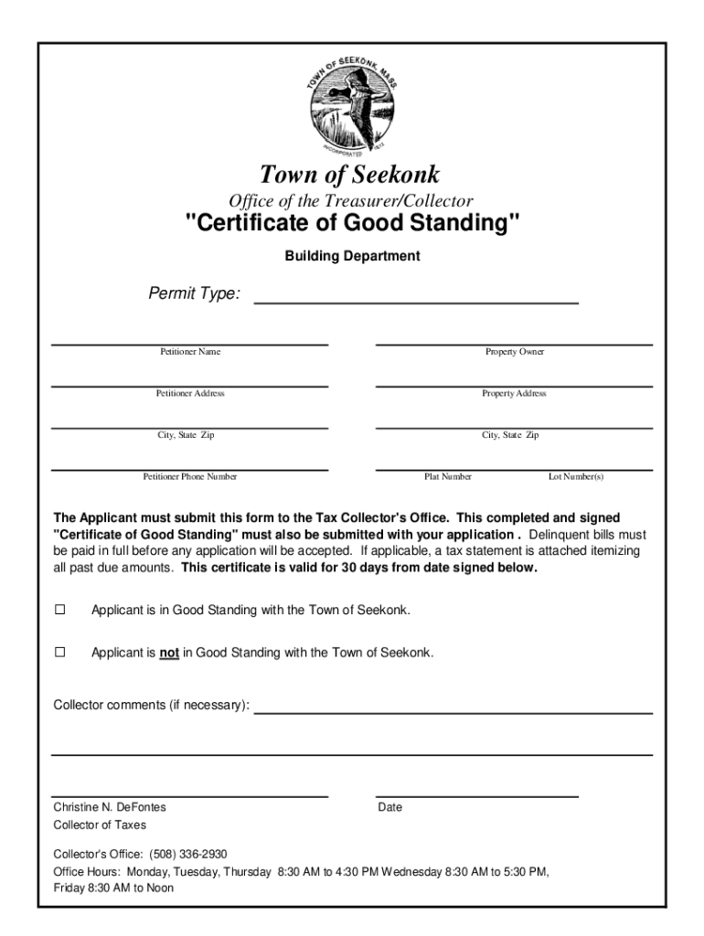 Fillable Online www.pdffiller.com232082787-GoodStandingpdf-townTown Of ...