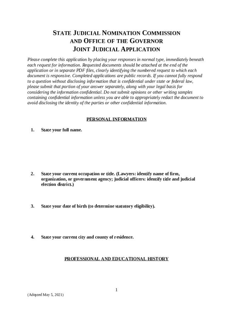 STATE JUDICIAL NOMINATION COMMISSION AND OFFICE OF THE GOVERNOR JOINT ...