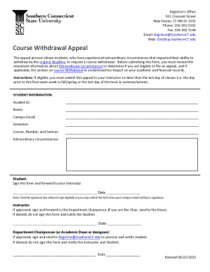 Fillable Online Appeal Form-Withdrawal or Leave - Southern Connecticut ...