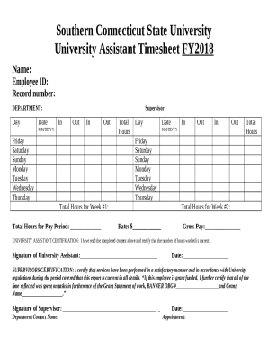 University Assistant Timesheet FY2018 Doc Template | pdfFiller