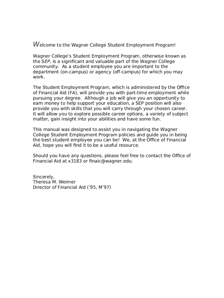 Welcome to the Wagner College Student Employment Program! Wagner ...
