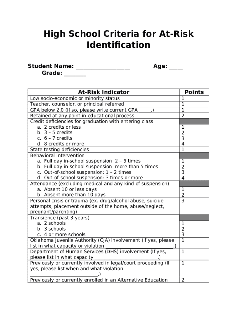 www.templateroller.comtemplate2177466"High School Criteria for at-Risk ...