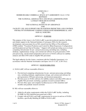 Fillable Online www.nasa.govsaadomesticANNEX NO. 2 TO REIMBURSABLE ...