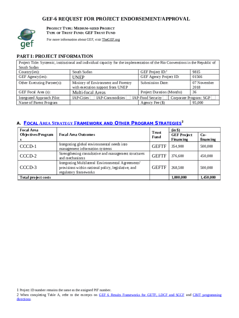 gef-6 request for project endorsement/approval Doc Template | pdfFiller