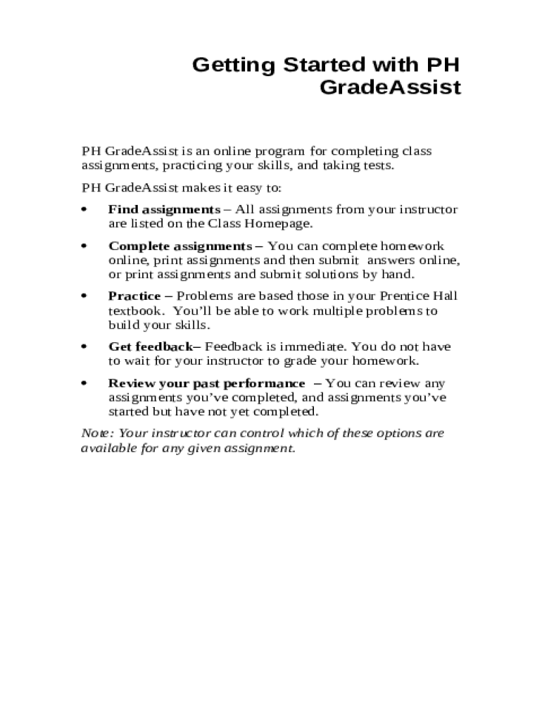 PH GradeAssist Student Guide. Getting Started with PH GradeAssist Doc Template | pdfFiller