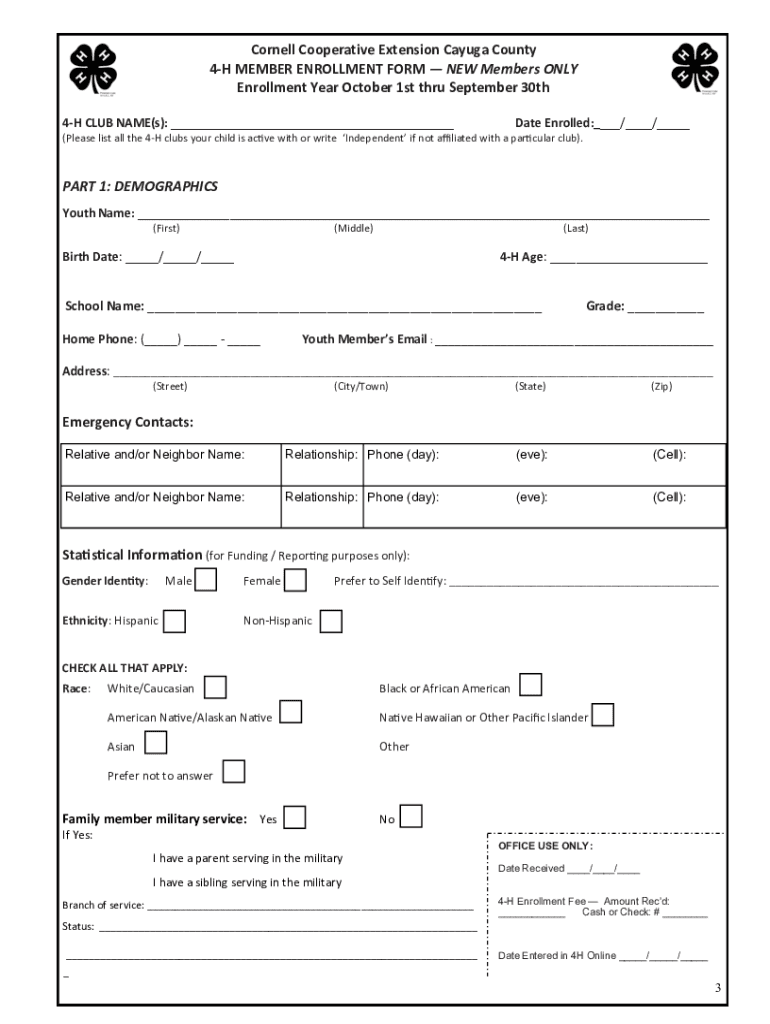 Fillable Online 4-H Youth Enrollment Packet - WPMU DEV Fax Email Print ...
