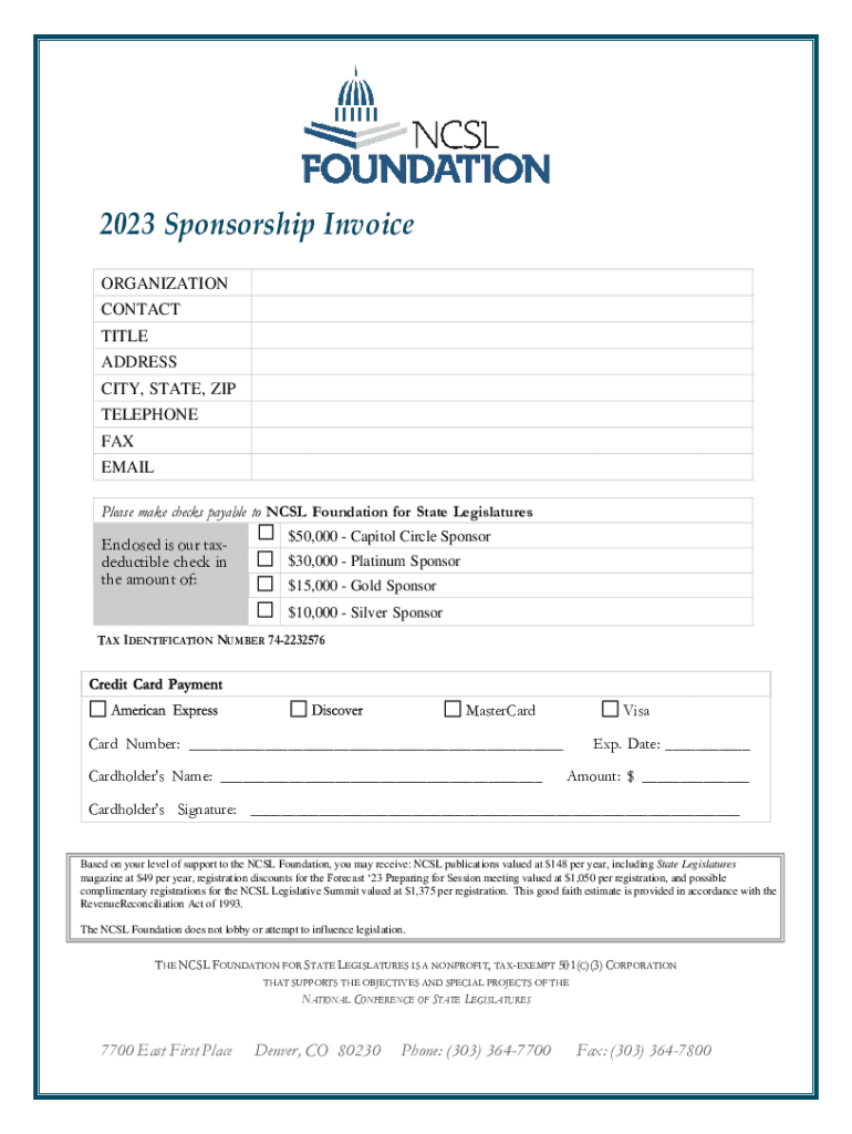 Fillable Online 2023 Sponsorship Invoice Fax Email Print - pdfFiller