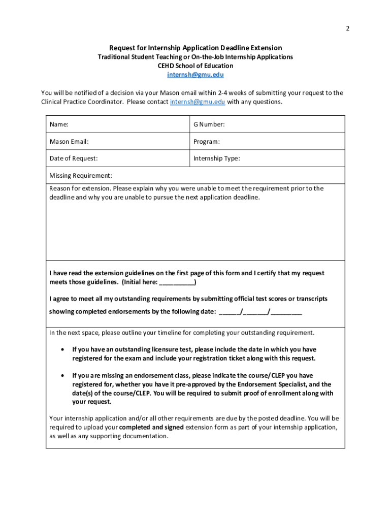 Fillable Online Request for Internship Application Deadline Extension ...