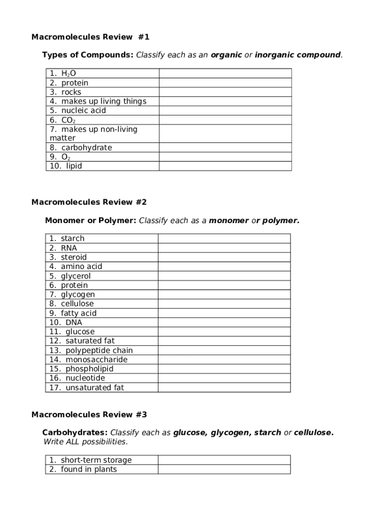 Different Types of Biological MacromoleculesBiology for Majors I Doc Template | pdfFiller