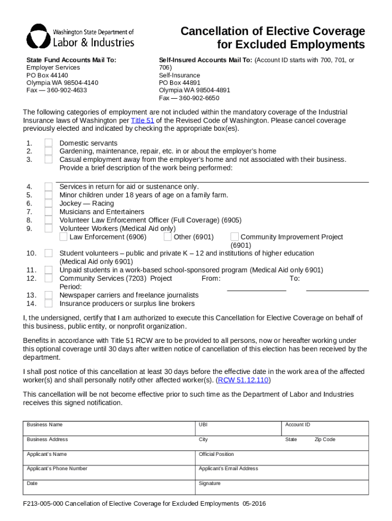 Cancellation Of Elective Coverage For Excluded Employments F213-005 ...