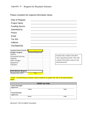 Appendix E Request for Payment Advance Doc Template | pdfFiller