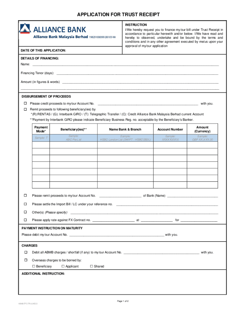 Fillable Online Trust Receipt Application Form Fax Email Print - pdfFiller