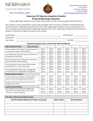 Fillable Online Nebraska UST Operator Inspection Checklist 30 Day ...