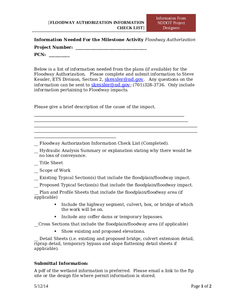 FLOODWAY AUTHORIZATION INATION CHECK LIST Doc Template | pdfFiller