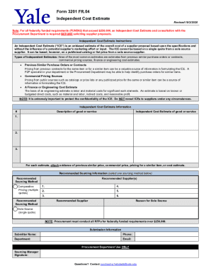 Fillable Online Form 3201 FR.04 Independent Cost Estimate - It's Your ...