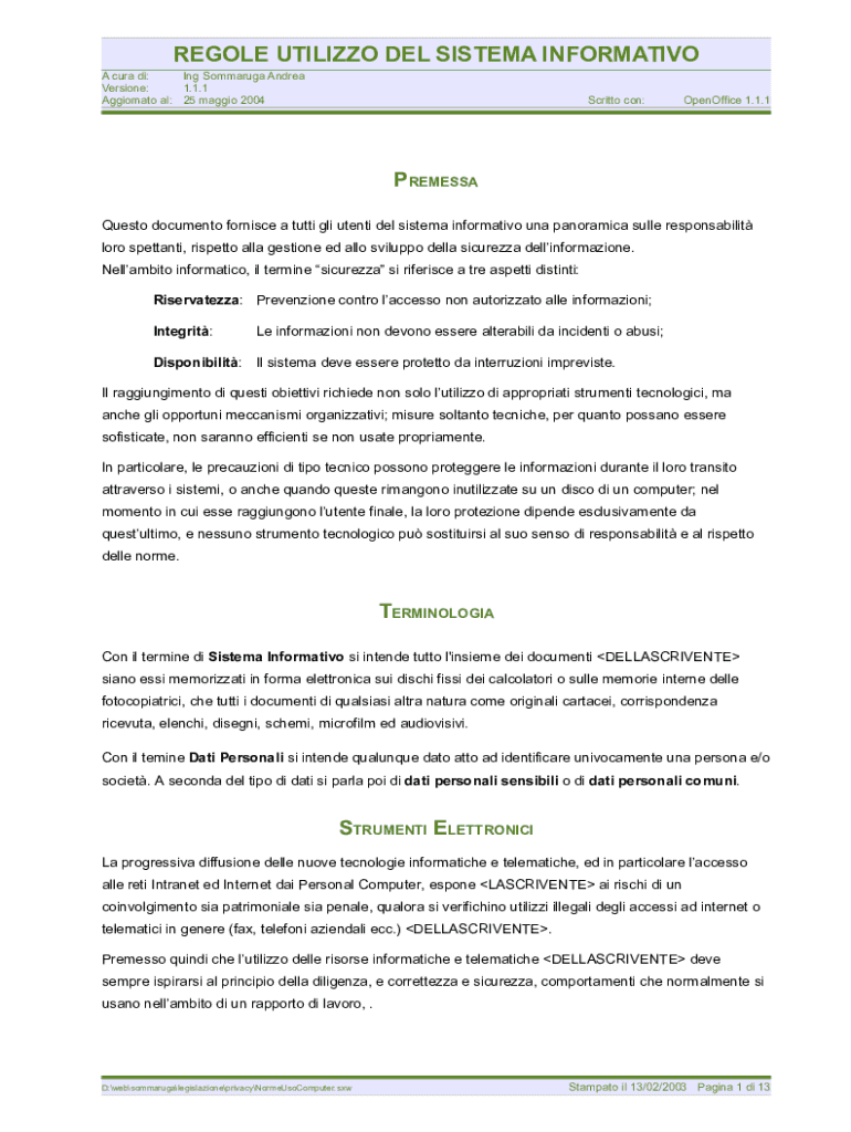 Fillable Online NORME PER LUTENTE E PER IL CORRETTO USO DEI COMPUTER Fax Email Print - pdfFiller