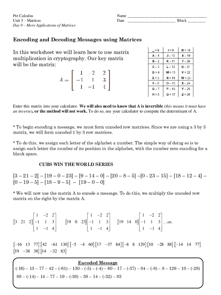 Fillable Online Encoding And Decoding Messages Using Matrices Wpmu Dev Fax Email Print Pdffiller
