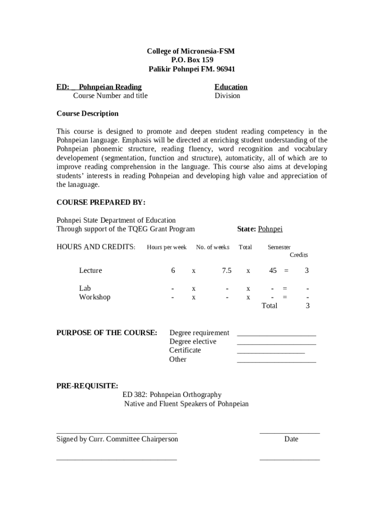 College of Micronesia-FSM - COM-FSM Doc Template | pdfFiller