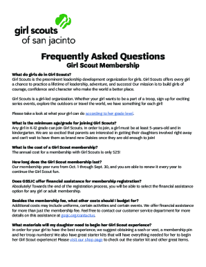 Fillable Online FAQs - Girl Scout Membership. Frequently asked ...