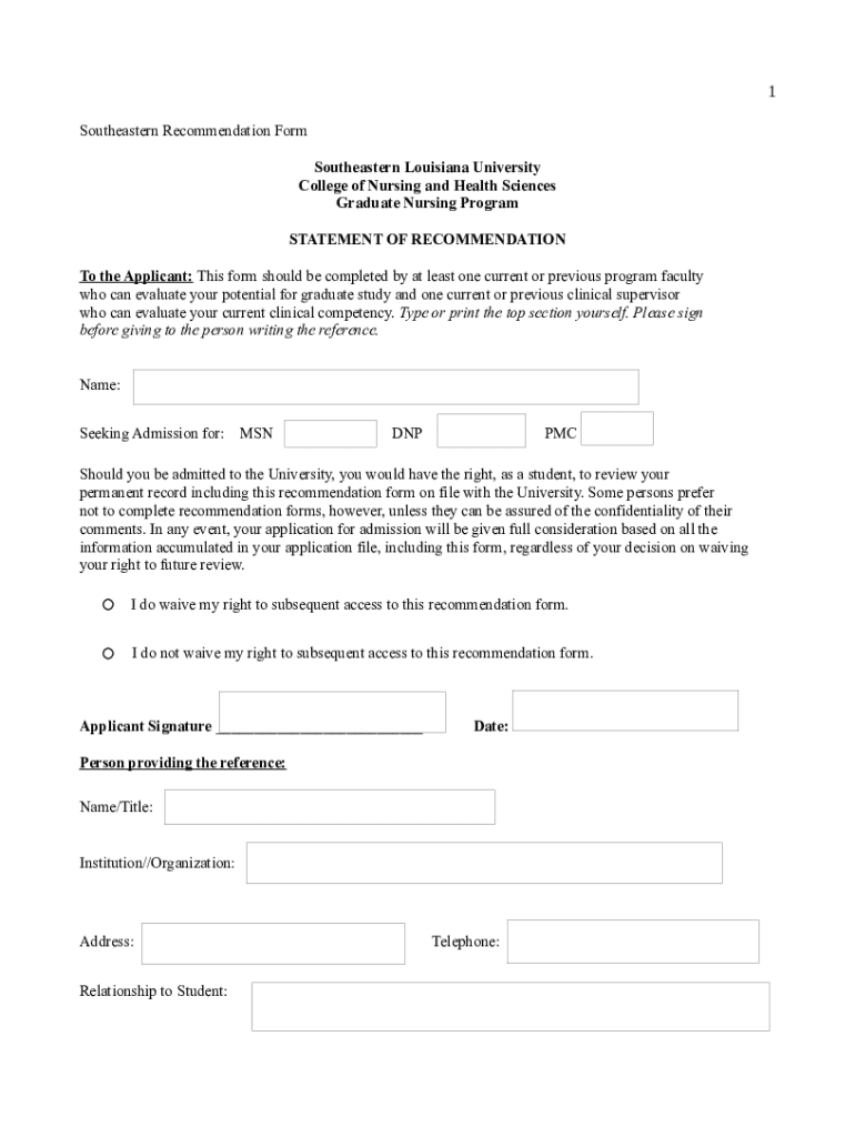 Fillable Online www.southeastern.eduReferenceformRevisedSoutheastern Recommendation Form Fax ...