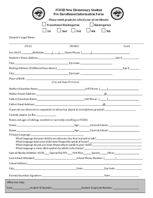 Fillable Online www.fcusd.orgcmslib03FCUSD New Elementary Student Pre ...