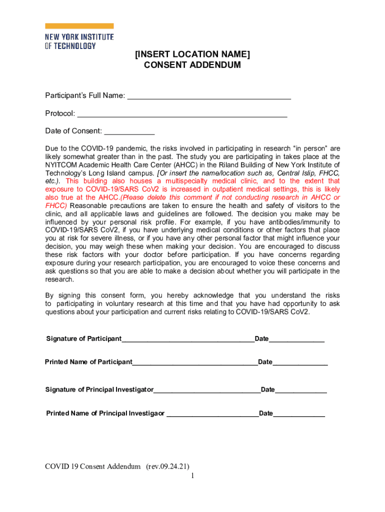 Fillable Online INSERT LOCATION NAME CONSENT ADDENDUM - New York ...