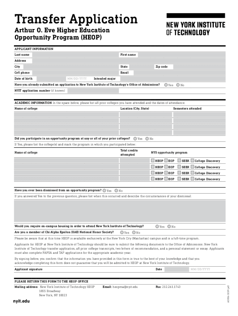 Fillable Online Higher Education Opportunity Program (HEOP)New York ...