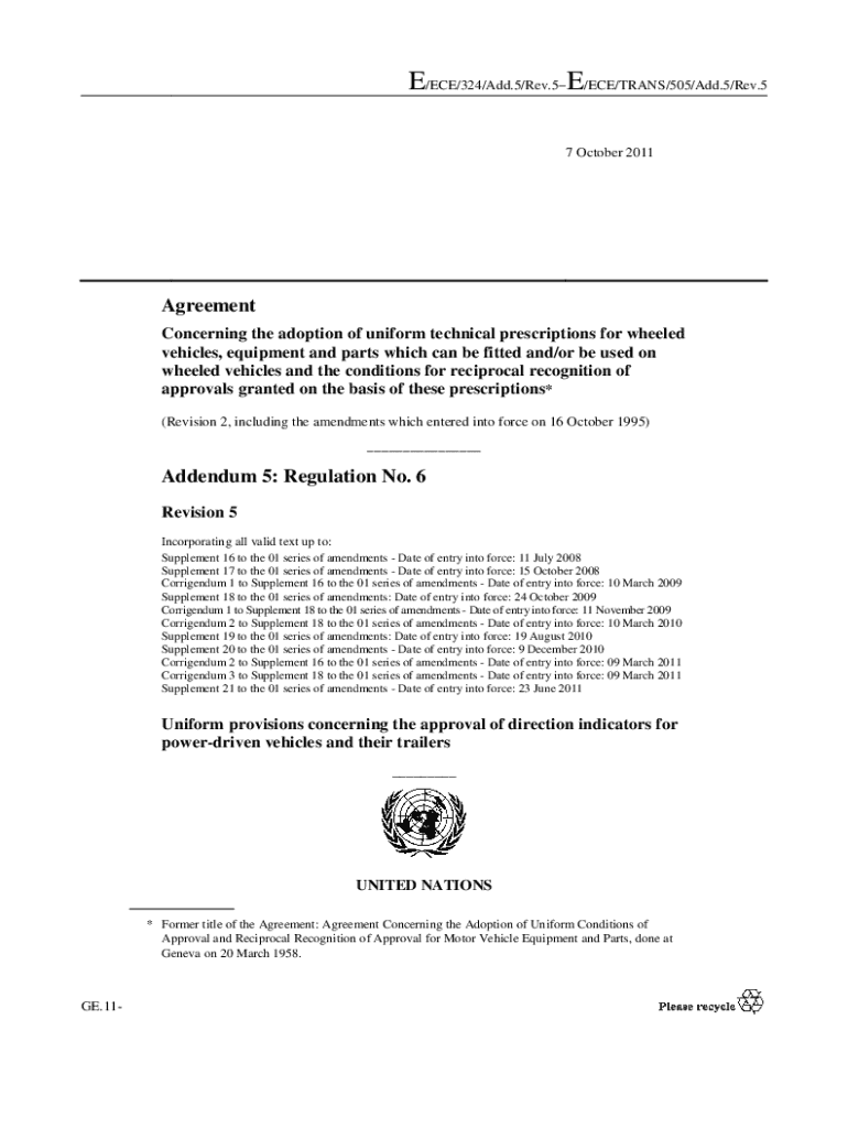 Fillable Online Agreement Addendum 5: Regulation No. 6 - UNECE Fax Email Print - pdfFiller