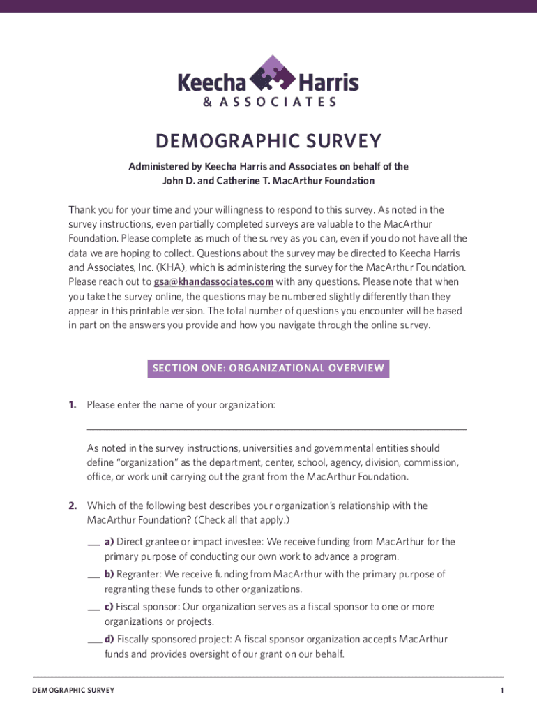 Fillable Online DEMOGRAPHIC SURVEY - MacArthur Foundation Fax Email Print - pdfFiller