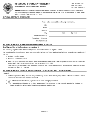 Fillable Online IN-SCHOOL DEFERMENT REQUEST OMB No. 1845-0011 William D ...