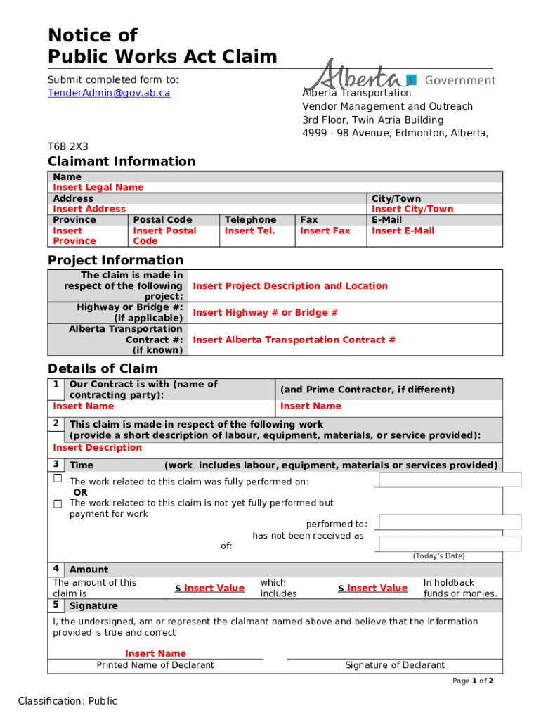 Notice of Public Works Act Claim. Public Works Act Claim Doc Template ...