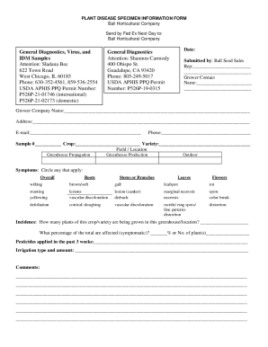 Fillable Online PLANT DISEASE SPECIMEN INFORMATION FORM - Ball Seed Fax ...