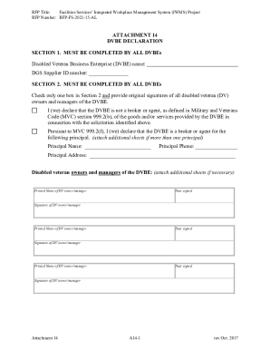 Fillable Online ATTACHMENT 14 DVBE DECLARATION SECTION 1. MUST BE ...