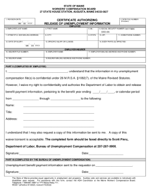 Fillable Online STATE OF MAINE WORKERS' COMPENSATION BOARD 27 STATE ...