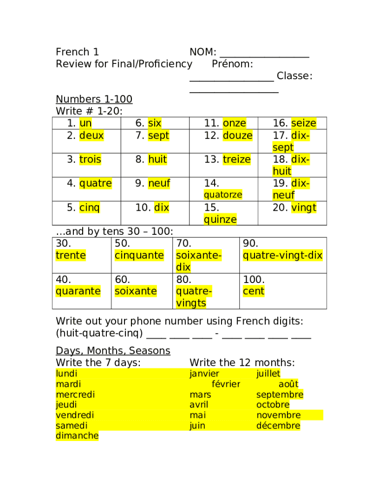 French Numbers 1 to 100: How to Count in French (With Audio) Doc ...