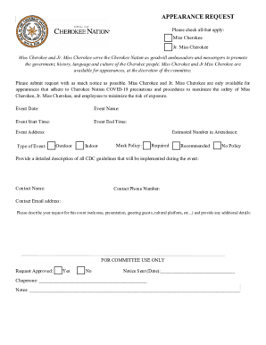 Fillable Online APPEARANCE REQUEST - Cherokee Nation Fax Email Print ...