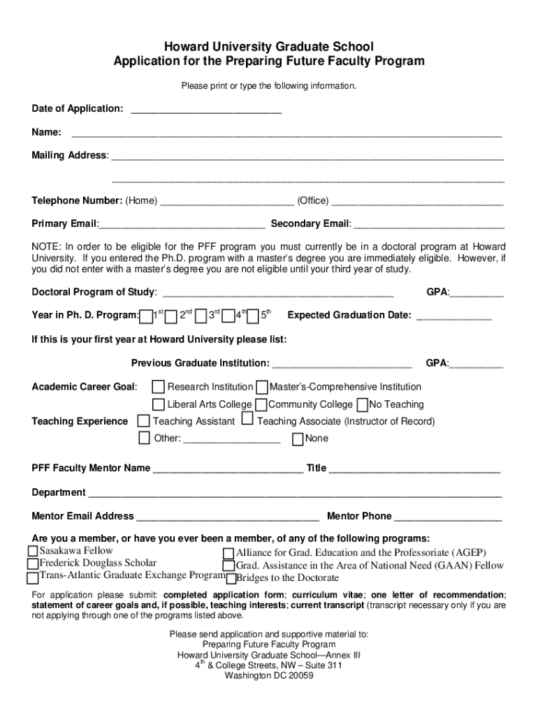 Fillable Online gs howard Howard University Graduate School Application ...