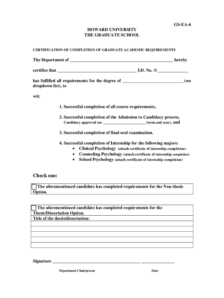 Fillable Online gs howard gs-ea-6 - Graduate School - Howard University ...