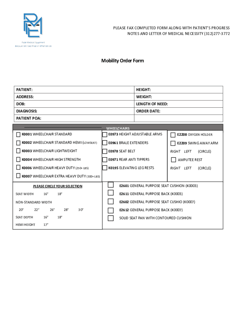 Fillable Online Mobility Order Form - Webflow Fax Email Print - pdfFiller