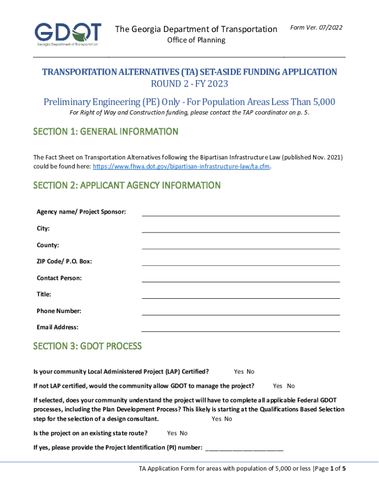 Fillable Online TA Application Form for areas with population of 5,000 ...