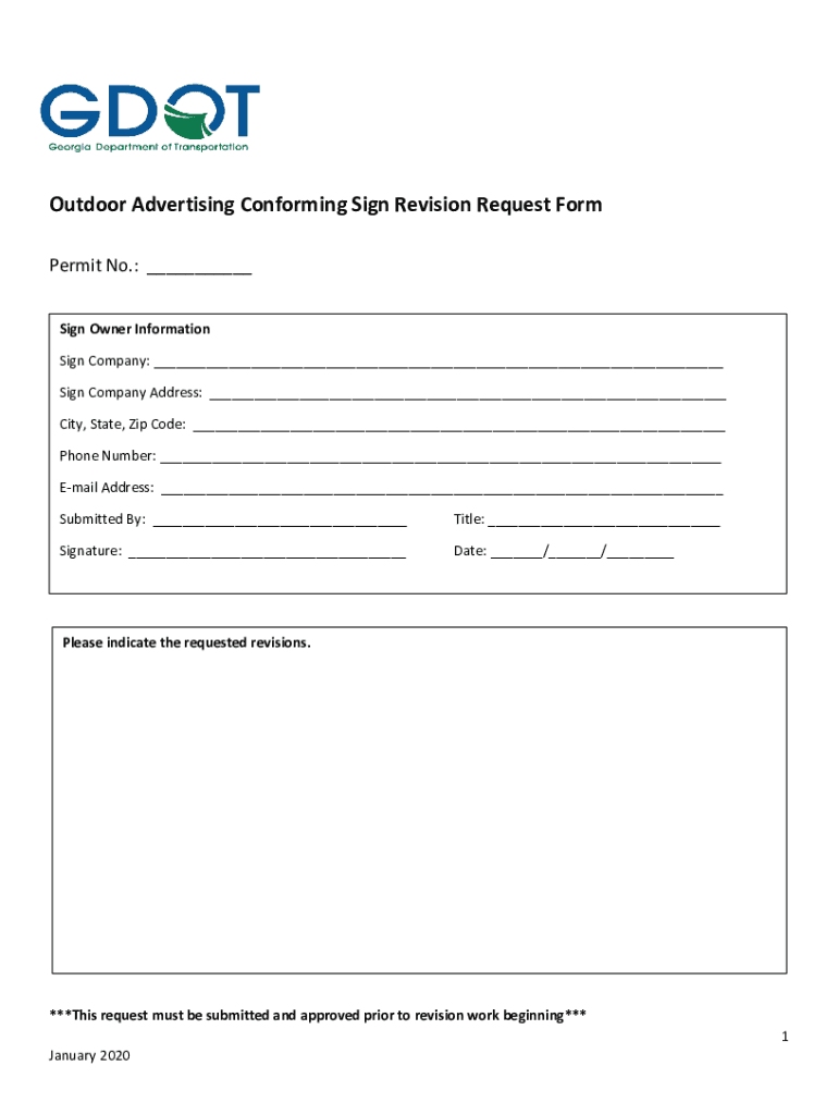 Fillable Online Outdoor Advertising Conforming Sign Revision Request ...
