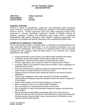 Fillable Online CITY OF COCONUT CREEK JOB DESCRIPTION JOB TITLE: Police ...