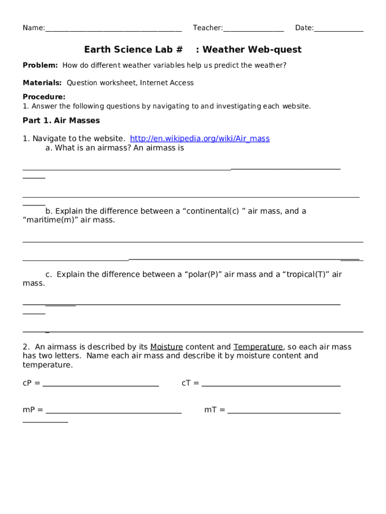 Earth Science Wind/Pressure/Weather WebQuest - Baldwin Doc Template ...