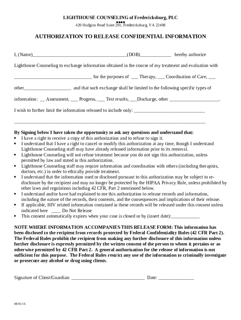 AUTHORIZATION FOR RELEASE OF INATION PART 1: Authorization to ... Doc Template | pdfFiller